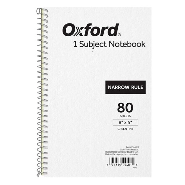 Oxford 1-Subject Notebooks, 5" x 8", Narrow Ruled, 80 Sheets, Gray (25 ...