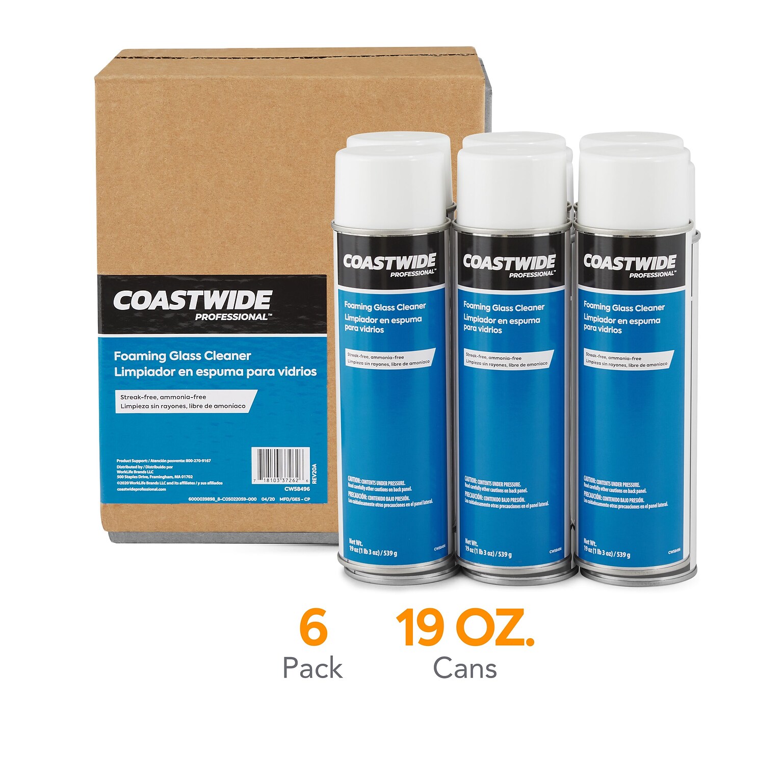 Coastwide Professional™ Foaming Glass Cleaner, Fresh & Clean Scent, 19 ...