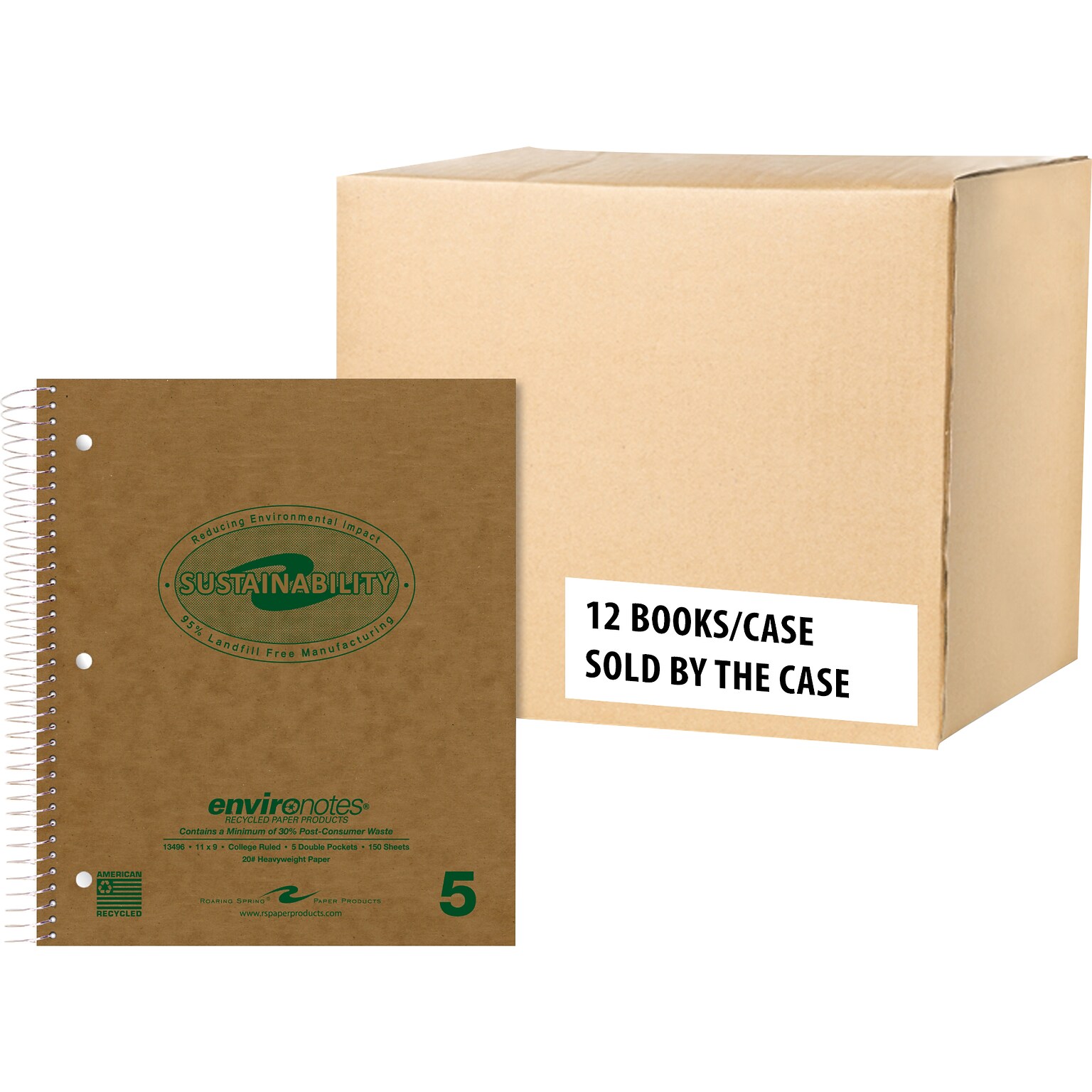 Roaring Spring Paper Products Environotes 5-Subject Notebook, 9" x 11 ...