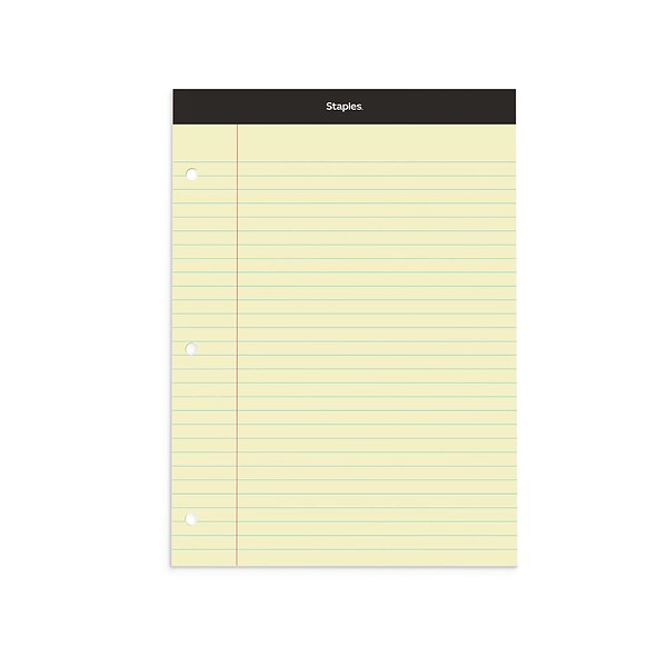 Staples Double-Sheet Notepad, 8.5" x 11.75", Wide Ruled, Canary, 100 ...