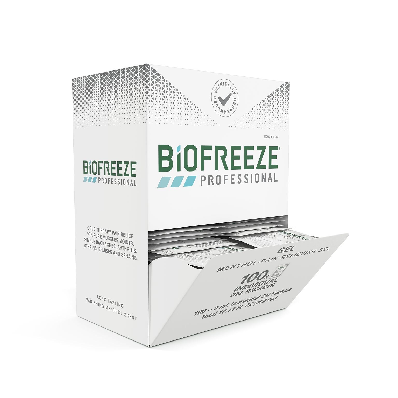 BIOFREEZE® Professional Pain-Relieving Gel Products, 100 3mL Single-Use Packets Dispenser ...