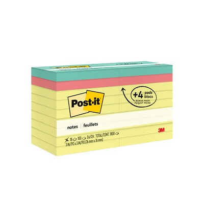 Post-it Notes, 3" x 5", Poptimistic Collection, Lined, 100 Sheet/Pad, 5 ...