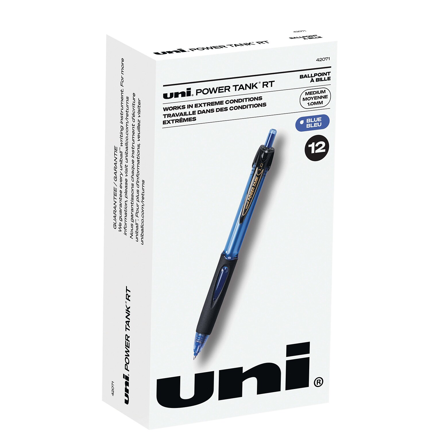 uni Power Tank RT Ballpoint Pens, Medium Point, 1.0mm, Blue Ink, 12 ...