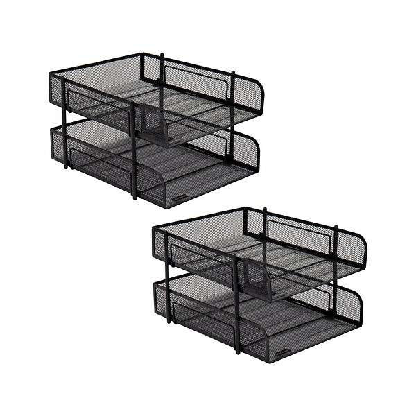 Mind Reader 2-Tier Stackable Paper Desk Tray, Metal Mesh, Black, 2/Set ...