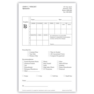 Medical Arts Press® Eyeglasses Rx Pads; 5-1/2x8-1/2" | Quill.com