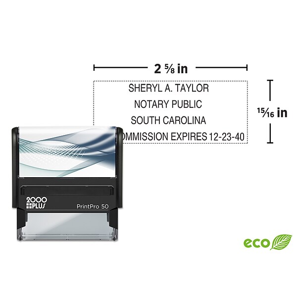 Custom 2000 Plus® PrintPro™ 50 Self-Inking Notary Stamp, 15/16" x 2-11/ ...