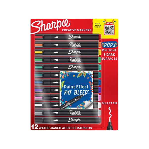 Sharpie Water-Based Creative Markers, Bullet Point, Assorted Colors, 12 ...