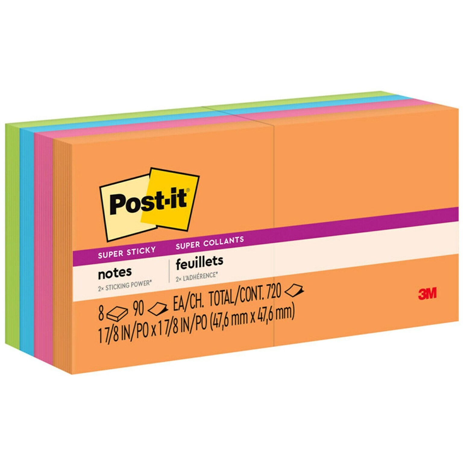 Post-it Super Sticky Notes, 2" x 2", Energy Boost Collection, 90 Sheet ...