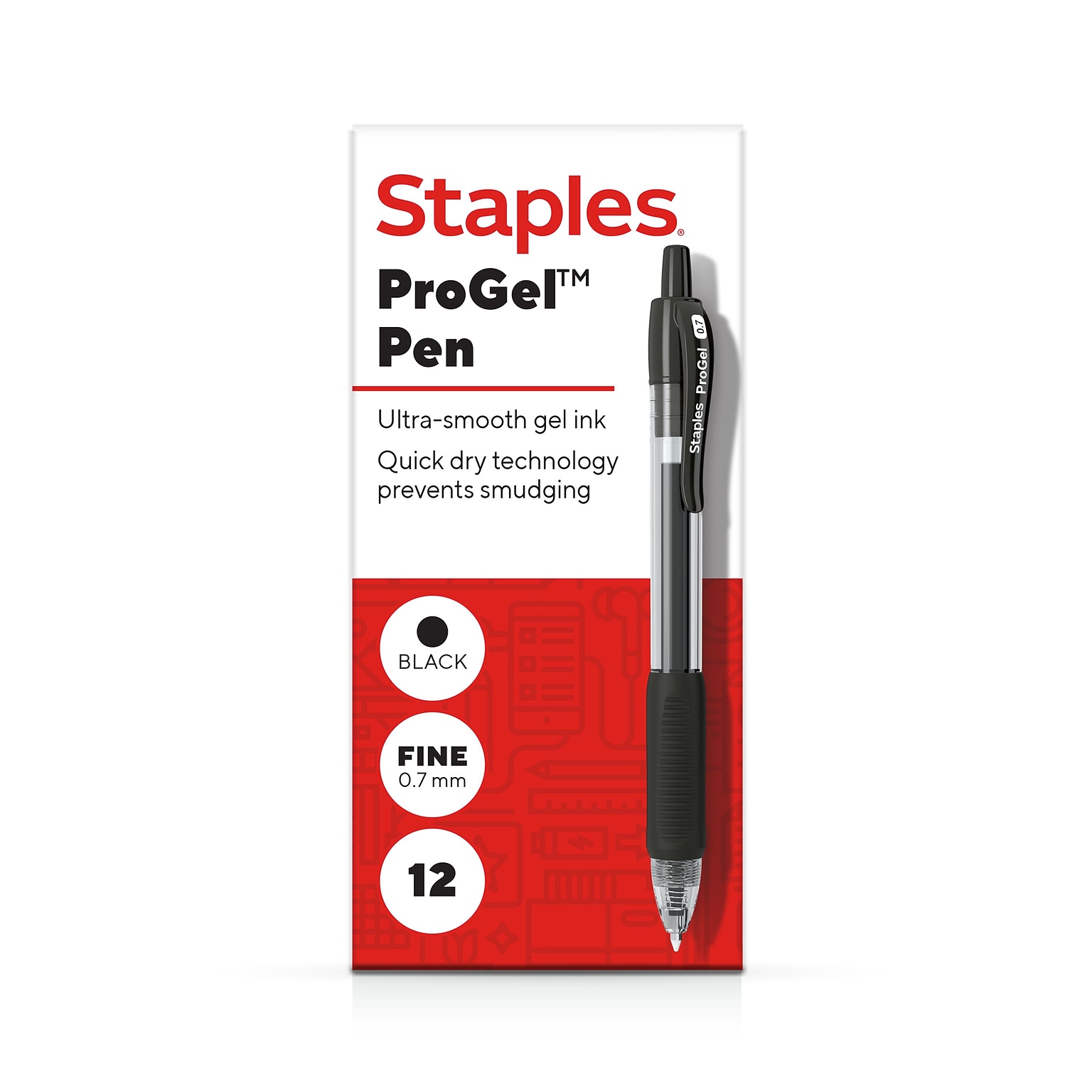 Staples® ProGel™ Retractable Gel Pen, Fine Point, 0.7mm, Black Ink ...