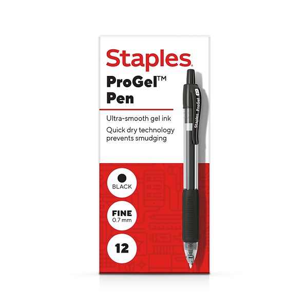 Staples® ProGel™ Retractable Gel Pen, Fine Point, 0.7mm, Black Ink ...