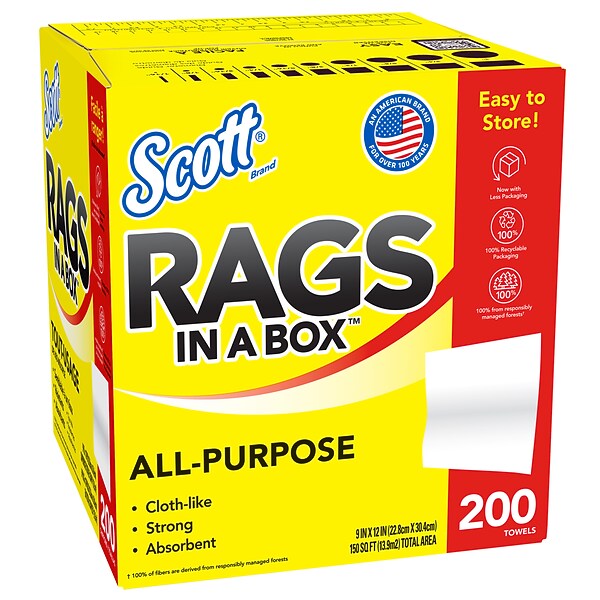 Scott Rags In a Box Cleaning Rags, White, 200 Rags/Box (72560) | Quill.com
