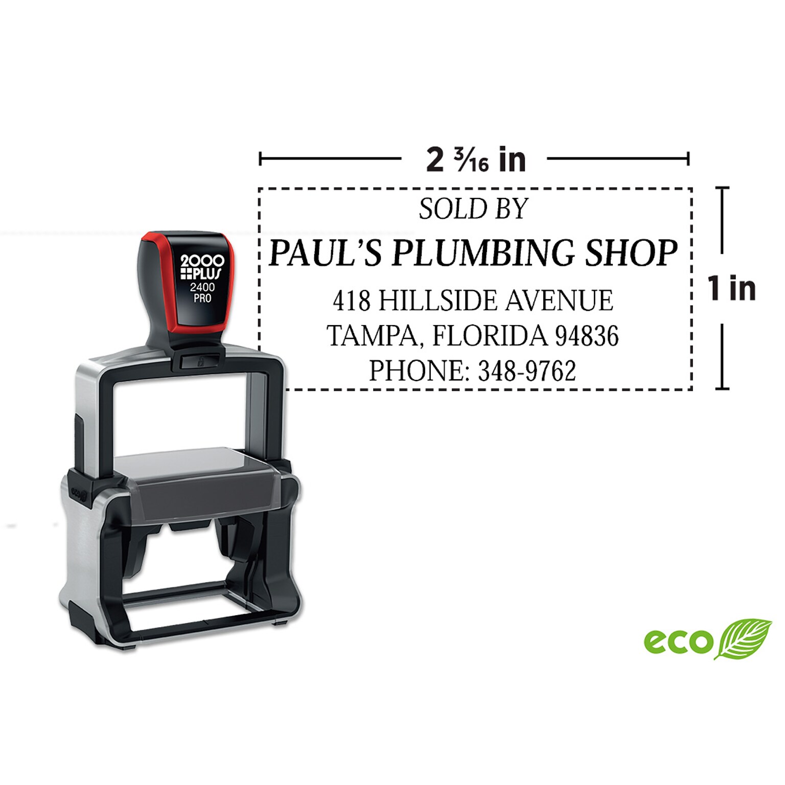 Custom 2000 Plus® Pro 2400 Heavy Duty Self-Inking Stamp, 1" x 2-3/16 ...