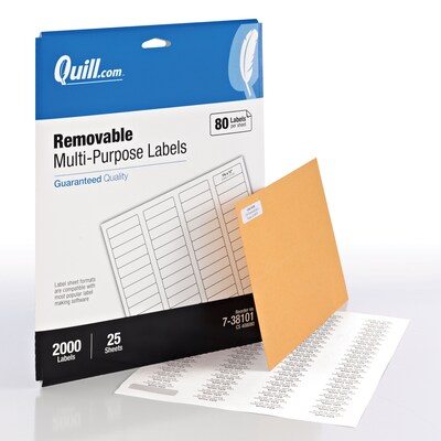 Quill Brand® Removable Laser/Inkjet Labels, 1/2" x 1-3/4", White, 80 ...