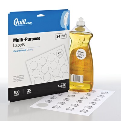 Quill Brand® Laser/Inkjet Labels, 1-2/3" Diameter, White, 24 Labels ...