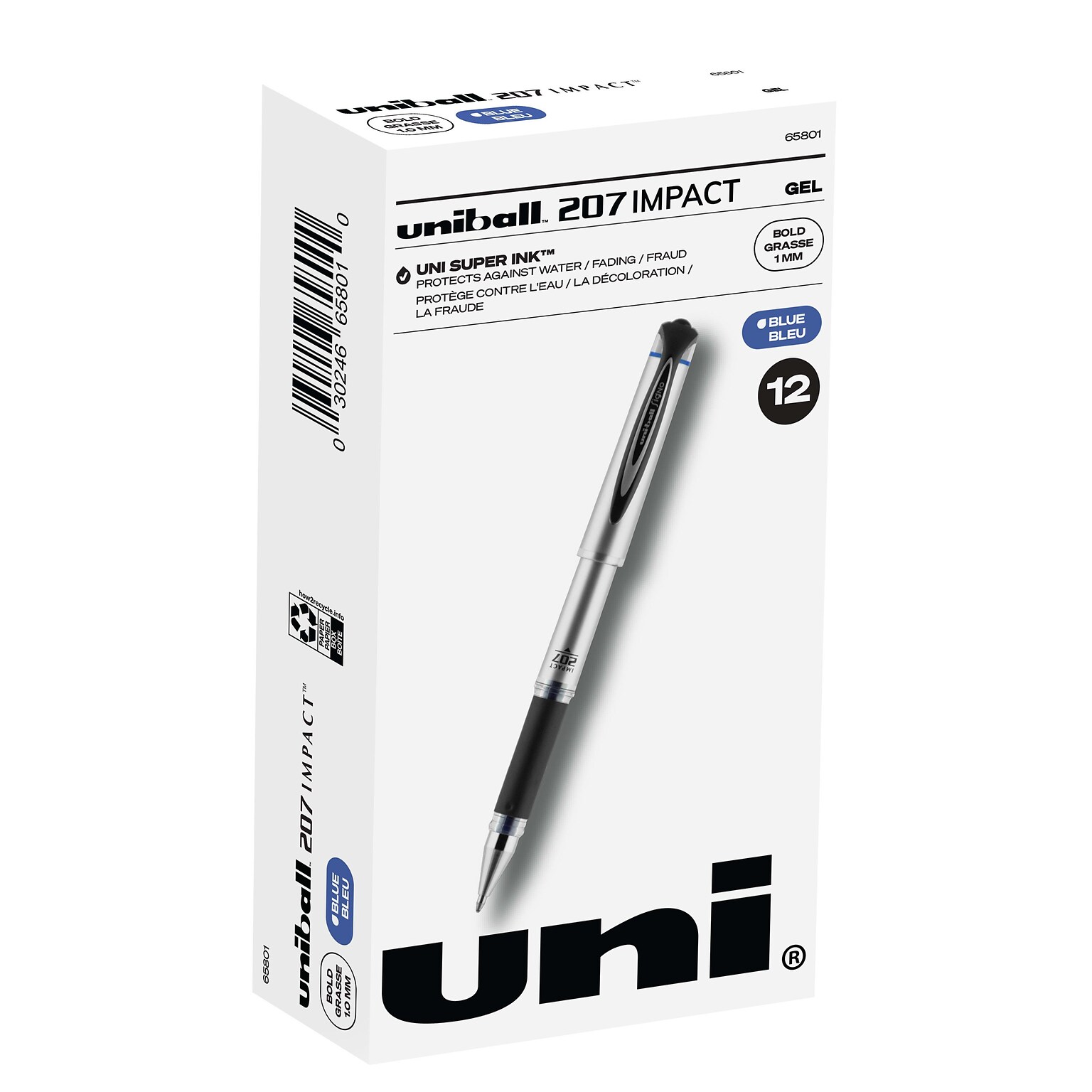 uni-ball 207 Impact Gel Pens, Bold Point, Blue Ink, 12/Pack (65801 ...