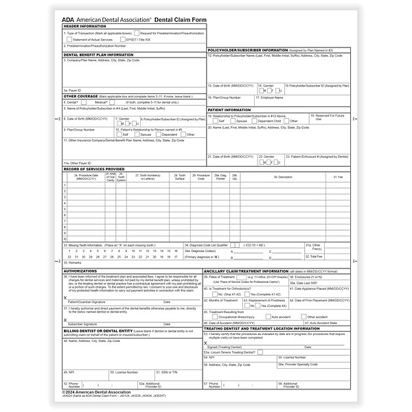 ComplyRight 2024 ADA Dental Claim Forms, 100 Forms/Pack (20241100 ...