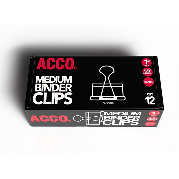 ACCO® Medium Binder Clips, Black, Dozen (A7072050B) | Quill.com