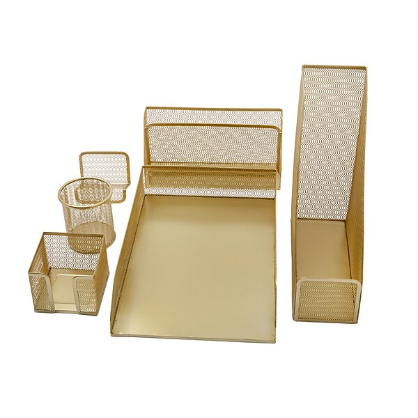 Martha Stewart Ryder 6-Piece Mesh Metal Desktop Organizer Set, Gold ...