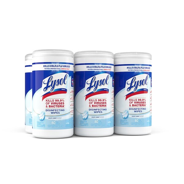 Lysol Disinfecting Wipes, Crisp Linen Scent, 80 Wipes/Canister, 6 ...