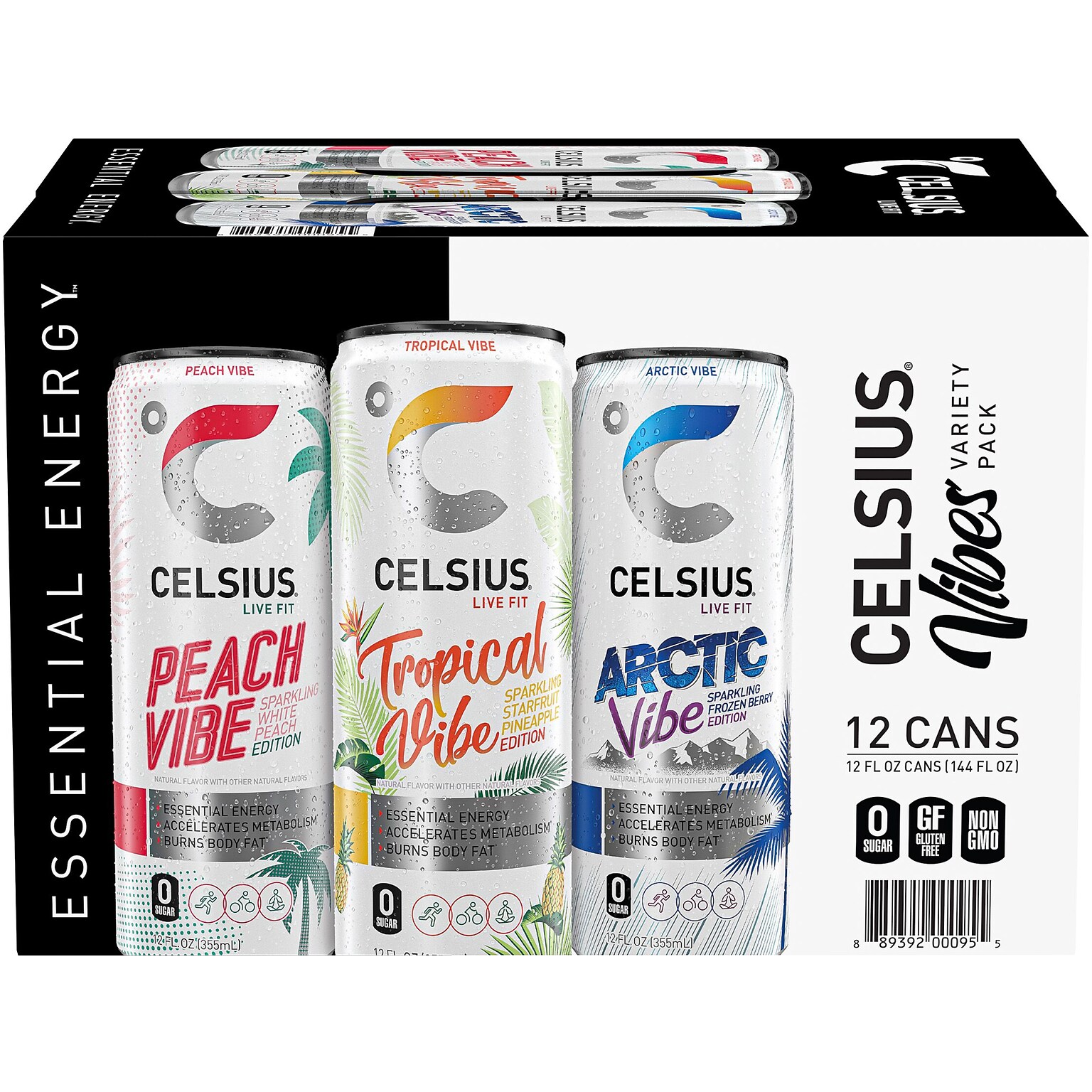Celsius Sugar-Free Peach Vibe, Tropical Vibe, Arctic Vibe Variety Pack ...