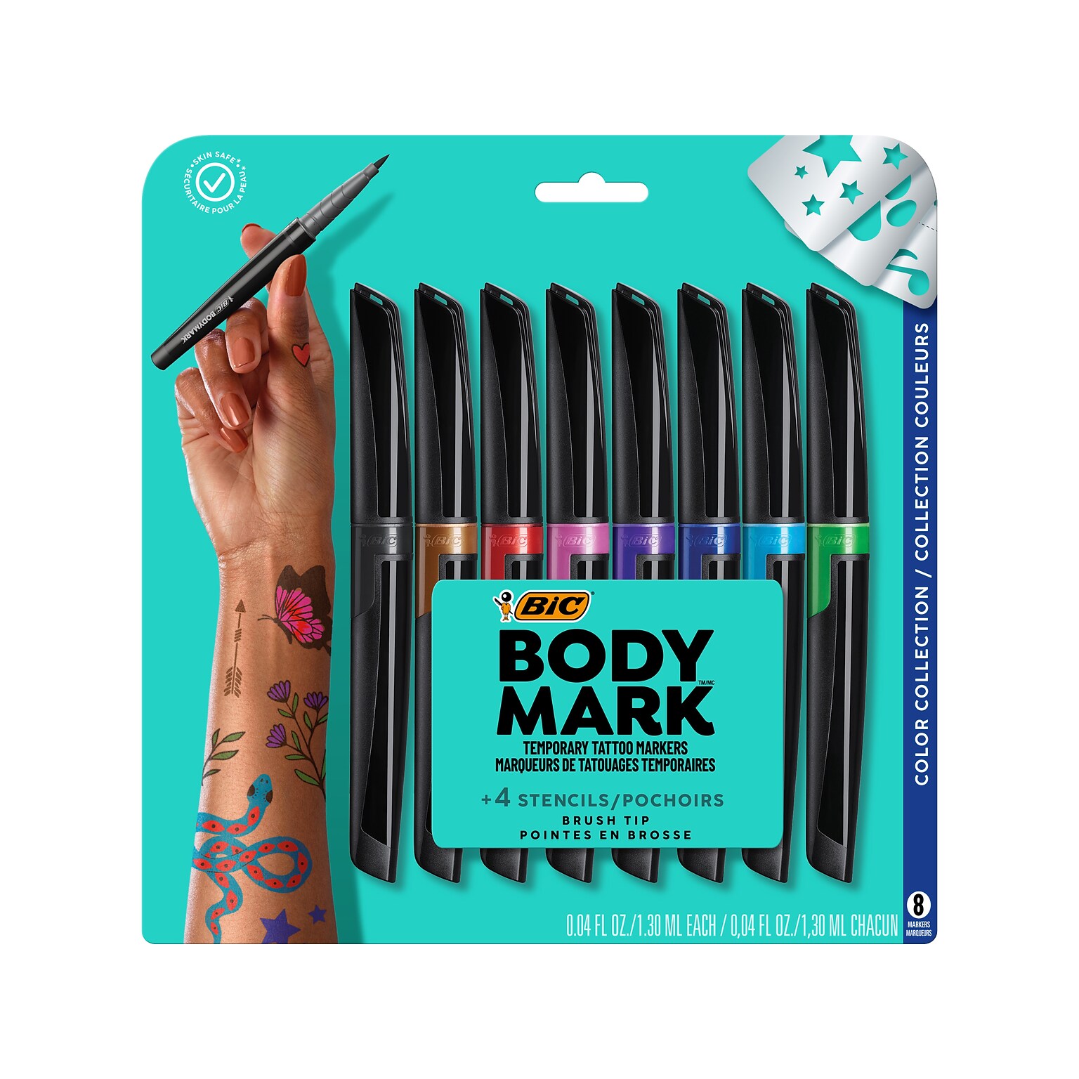 BIC BodyMark Washable Temporary Tattoo Markers, Medium Point, Assorted ...