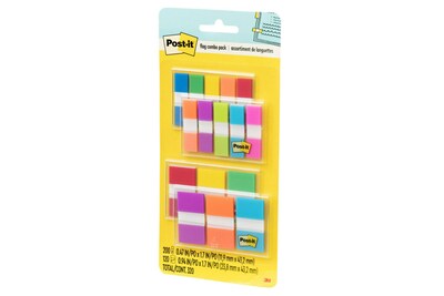 Post-it Flags Combo Pack, .47" Wide and .94" Wide, Assorted Colors, 320 ...