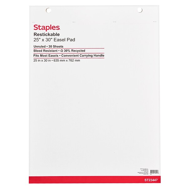 Staples® Stickies Easel Pad, 25" x 30", 30 Sheets/Pad, 2 Pads/Pack ...