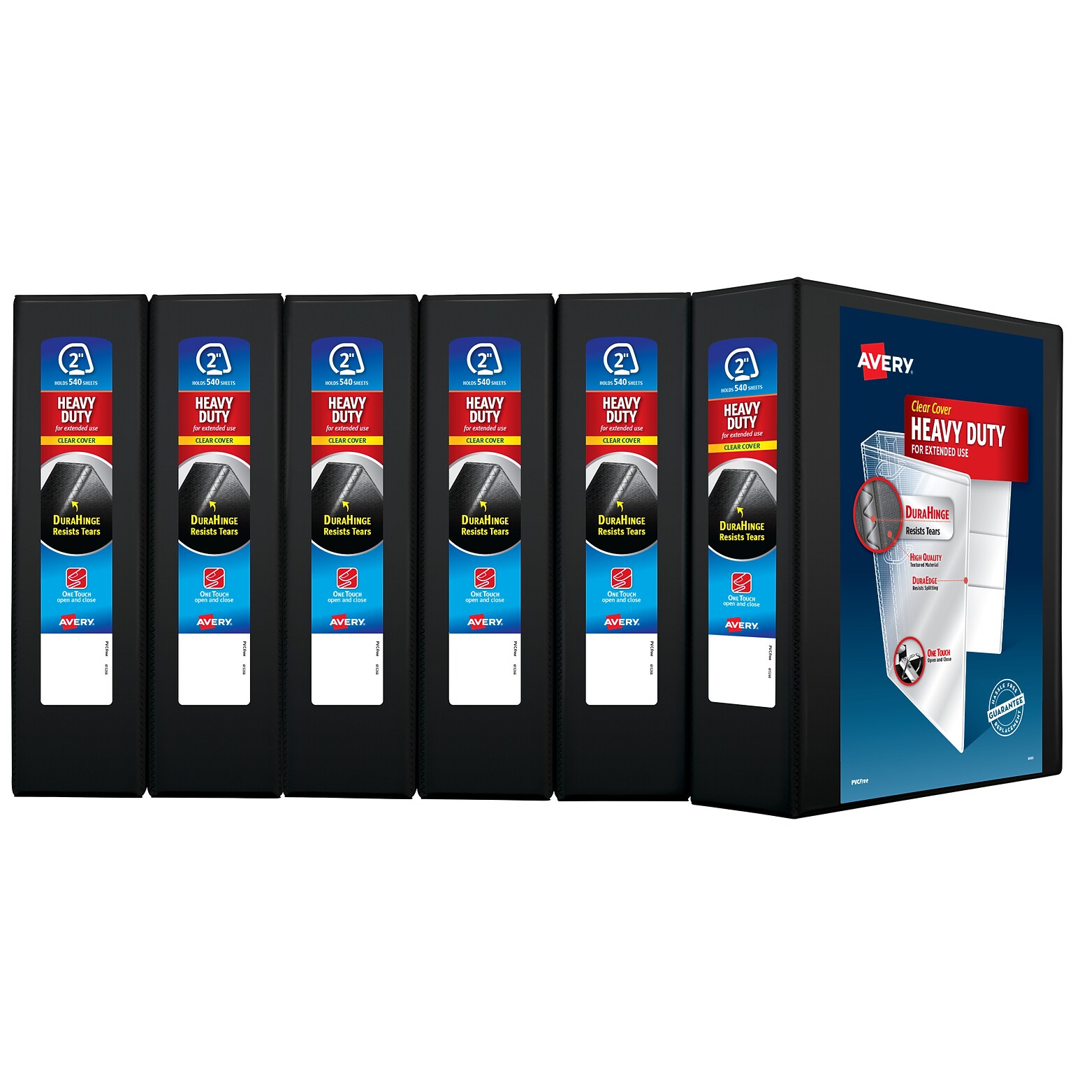 Avery Heavy Duty 2" 3-Ring View Binders, One Touch EZD Ring, Black 6 ...