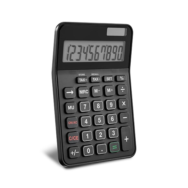 Quill Brand® 10 -Digit Battery/Solar Powered Basic Calculator, Black (SPL-240-QCC) | Quill.com