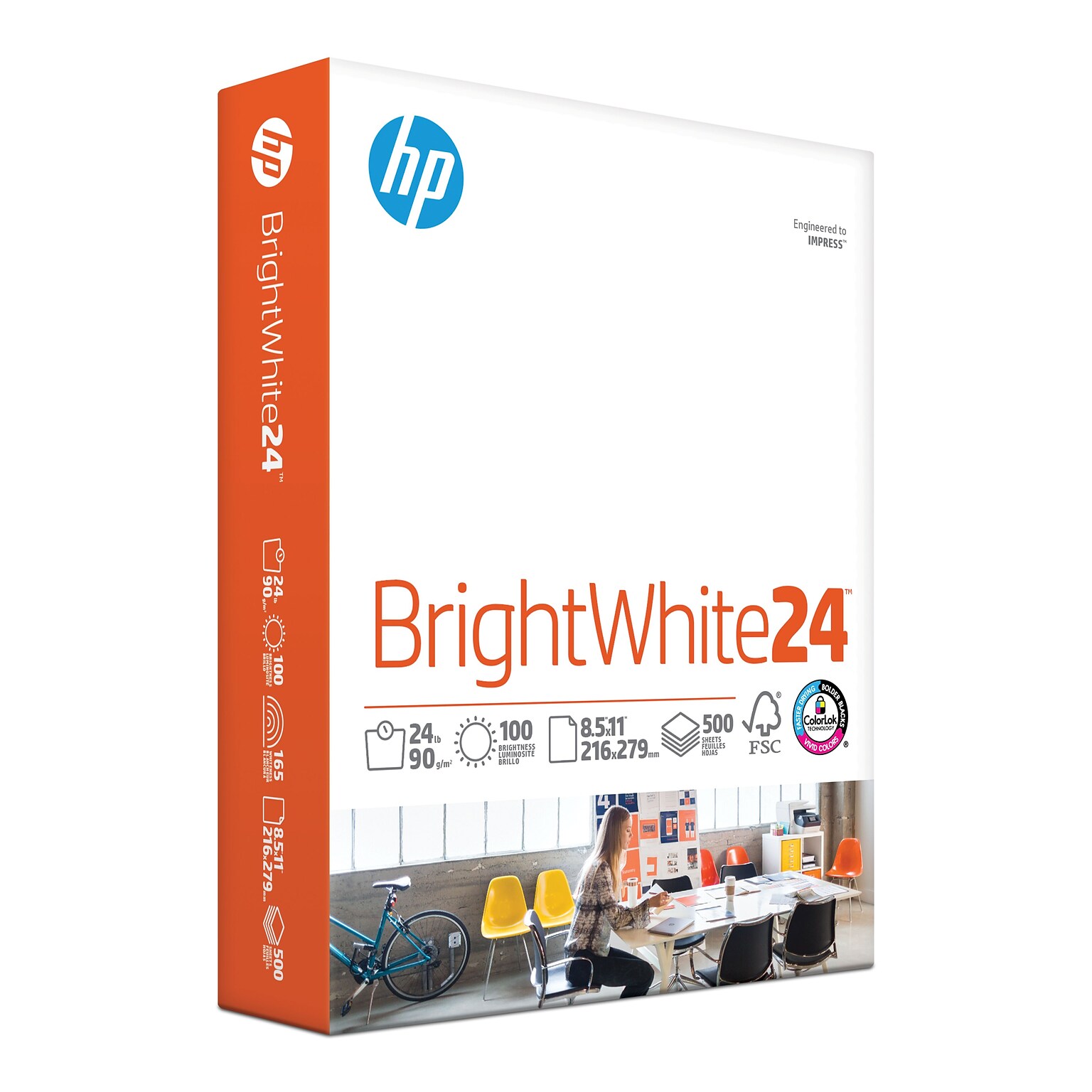 HP BrightWhite24 8.5" x 11" Inkjet Paper, 24 lbs., 100 Brightness, 500 ...
