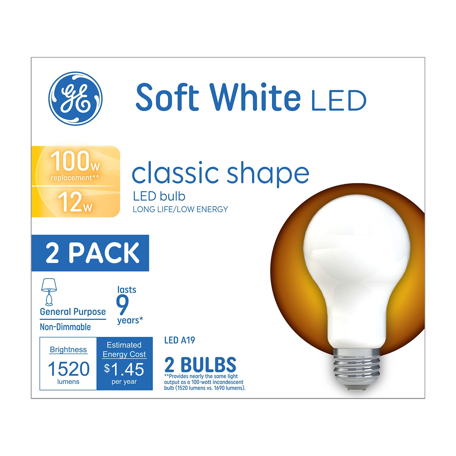 GE 12-Watt Soft White LED Household Bulb, 2/Pack (93109188) | Quill.com
