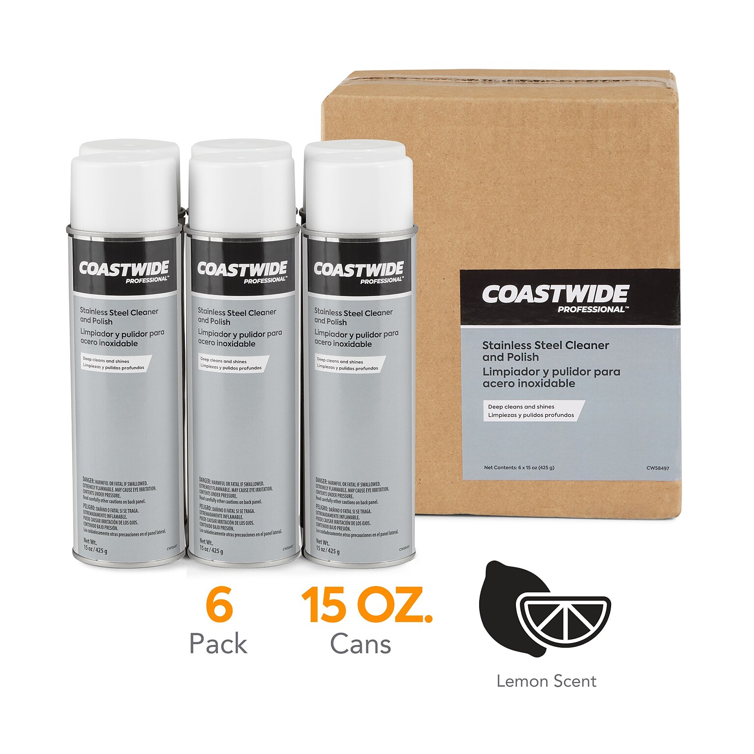 Coastwide Professional™ Stainless Steel Cleaner and Polish, Lemon Scent ...