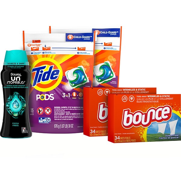 Tide, Downy, and Bounce Laundry Care 5-Item Bundle, Spring Meadow/Fresh ...