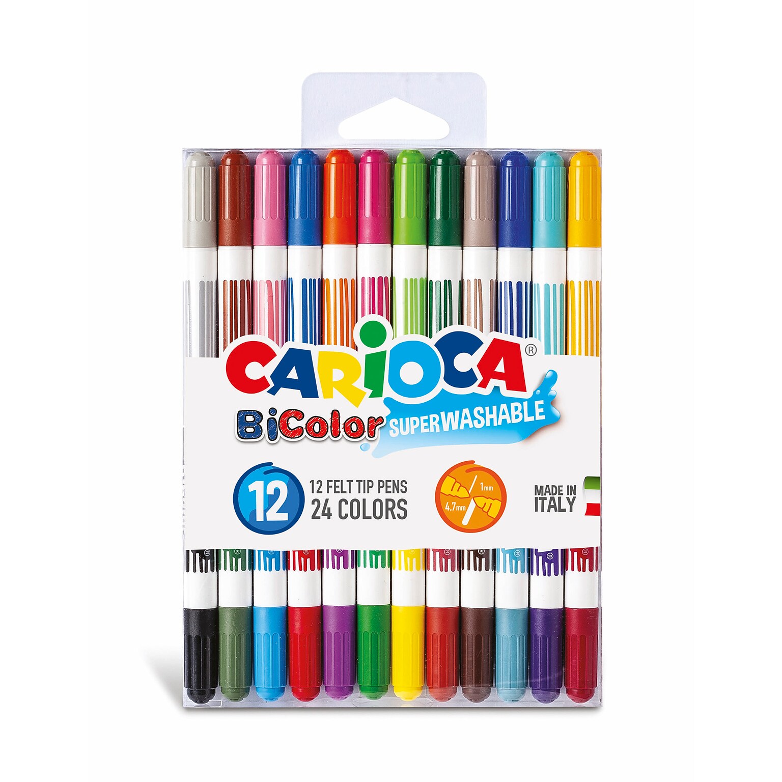 CARIOCA BiColor Washable Kids Marker, Twin Tip, Assorted Colors, 12/Set ...