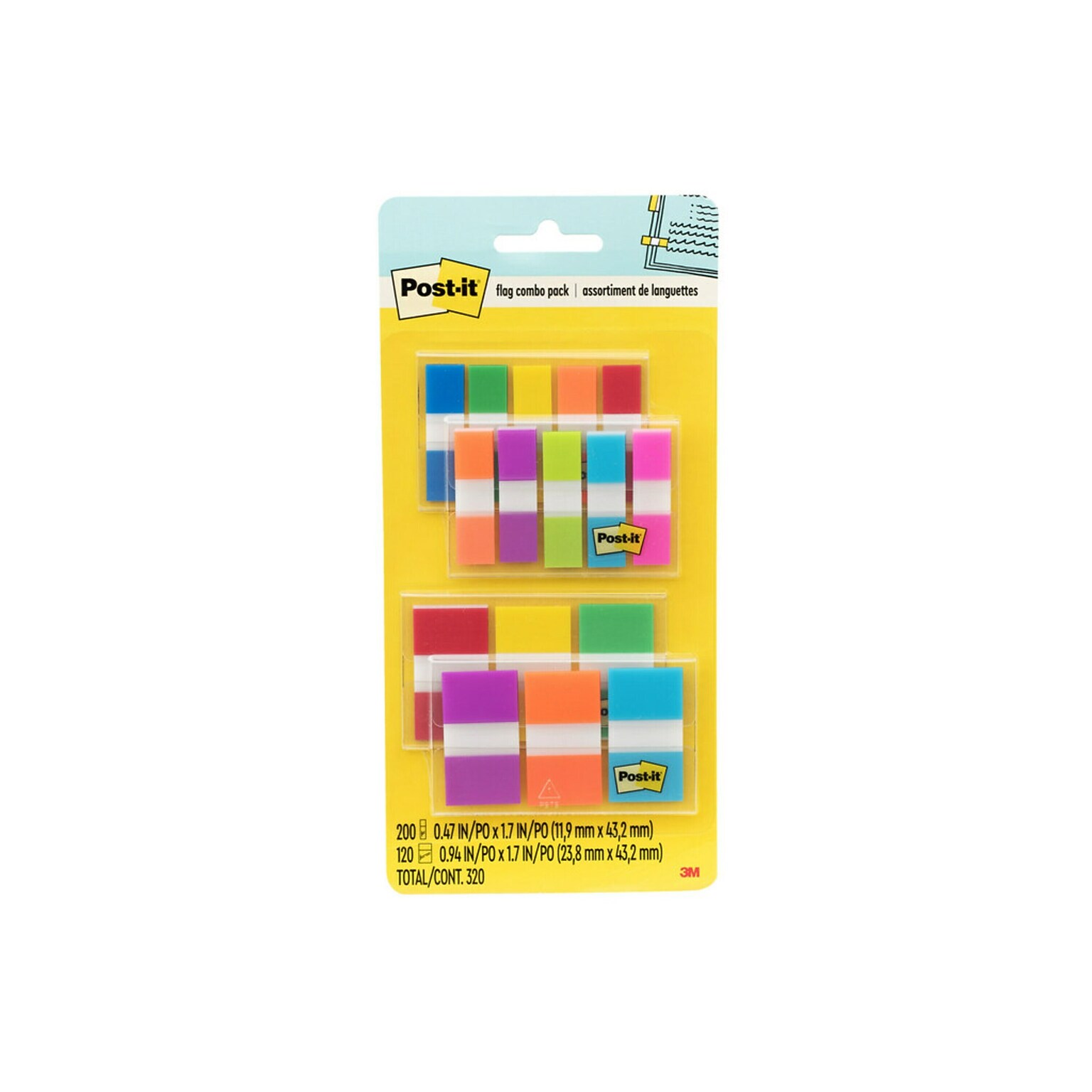 Post-it Flags Combo Pack, .47" Wide and .94" Wide, Assorted Colors, 320 ...