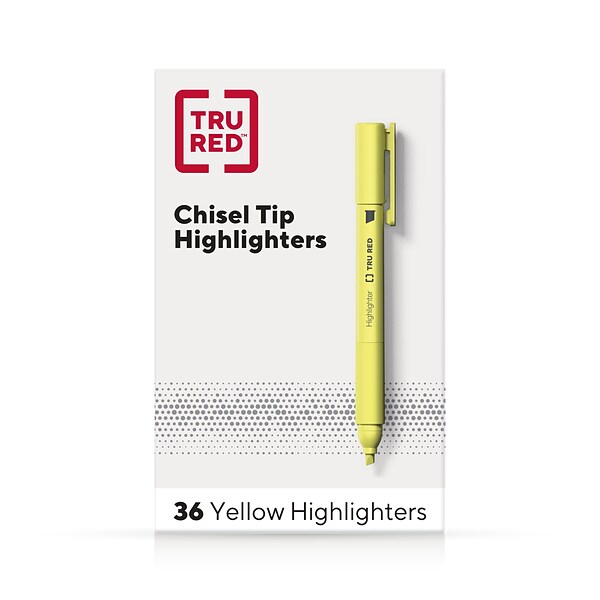 TRU RED™ Pocket Stick Highlighter with Grip, Chisel Tip, Yellow, 36 ...