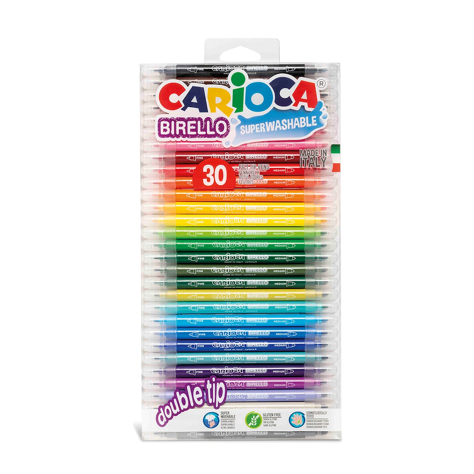 CARIOCA Birello Washable Kids Markers, Twin Tip, Assorted Colors, 30 ...