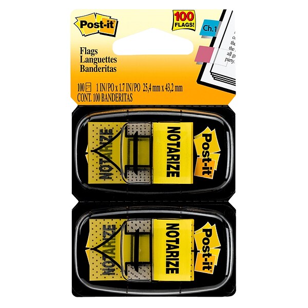 Post-it 'Notarize' Message Flags, 1" Wide, Yellow, 100 Flags/Pack (680 ...