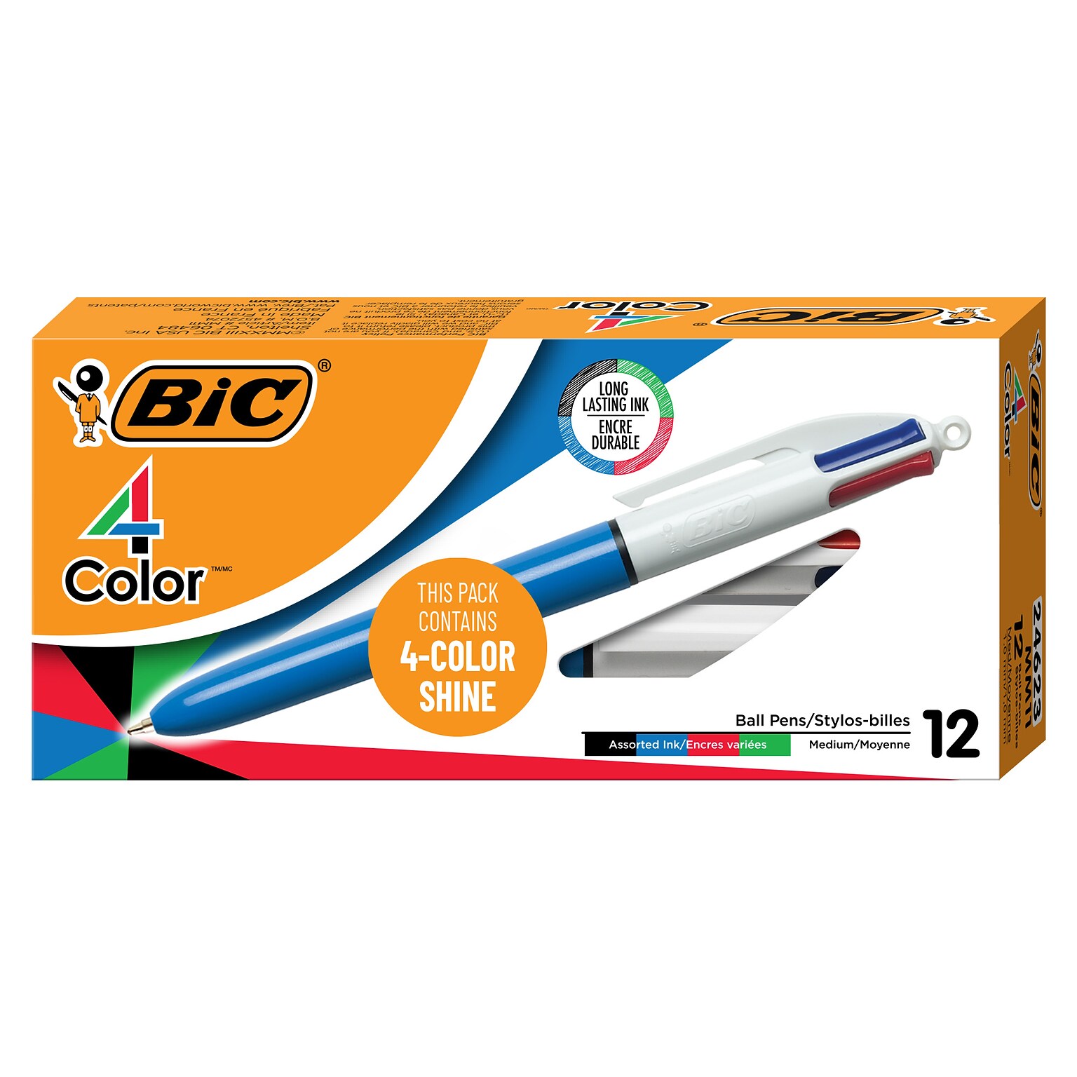 BIC 4-Color Retractable Ballpoint Pen, Medium Point, 1.0mm, Multicolor, Dozen (MM11-AST) | Quill.com