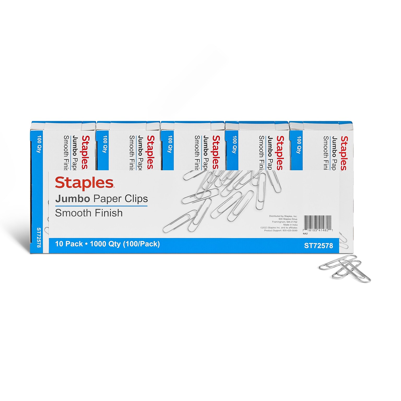 Staples Smooth Paper Clips, Jumbo, Silver, 100/Box, 10 Boxes/Pack ...