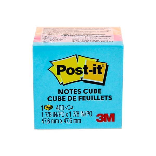Post-it® Notes Cube, 2 in x 2 in, Assorted Bright Colors, 400 Sheets ...
