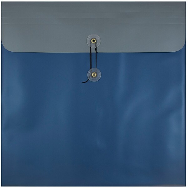 JAM Paper® Plastic Envelopes with Button and String Tie Closure, 13" x 13" square, Metallic Blue ...