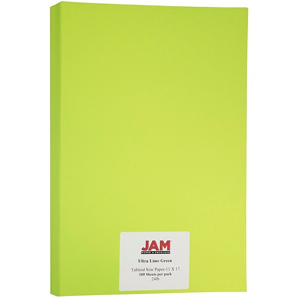 JAM Paper Matte Colored 11" x 17" Copy Paper, 24 lbs., Ultra Lime Green ...