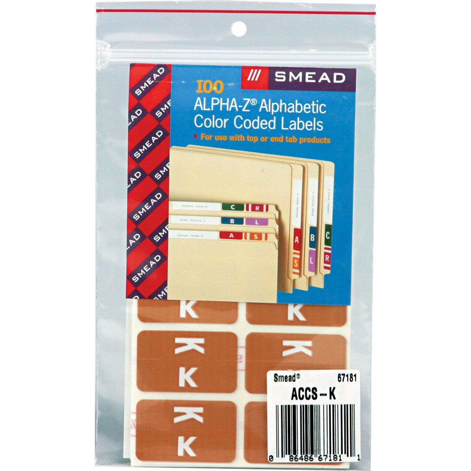 Smead AlphaZ ACCS Color-Coded Alphabetic Labels, K, Light Brown, 100 ...