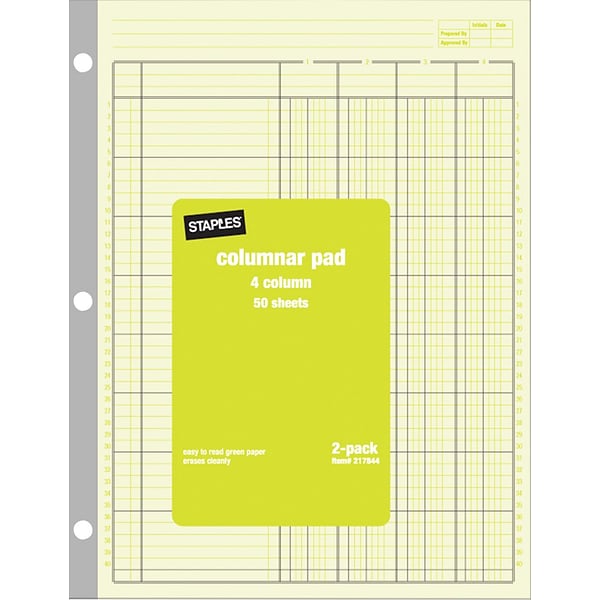 Staples Columnar Books, 100 Pages, Green, 2/Pack (217844ABF) | Quill.com