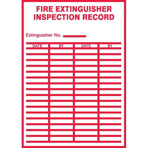 Accuform Safety Label, FIRE EXTINGUISHER INSPECTION RECORD, 5" x 3½ ...