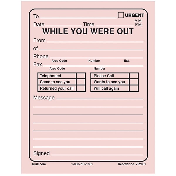 Quill Brand® While-You-Were-Out Message Pads, 5-1/2" x 4-1/4", 50 ...
