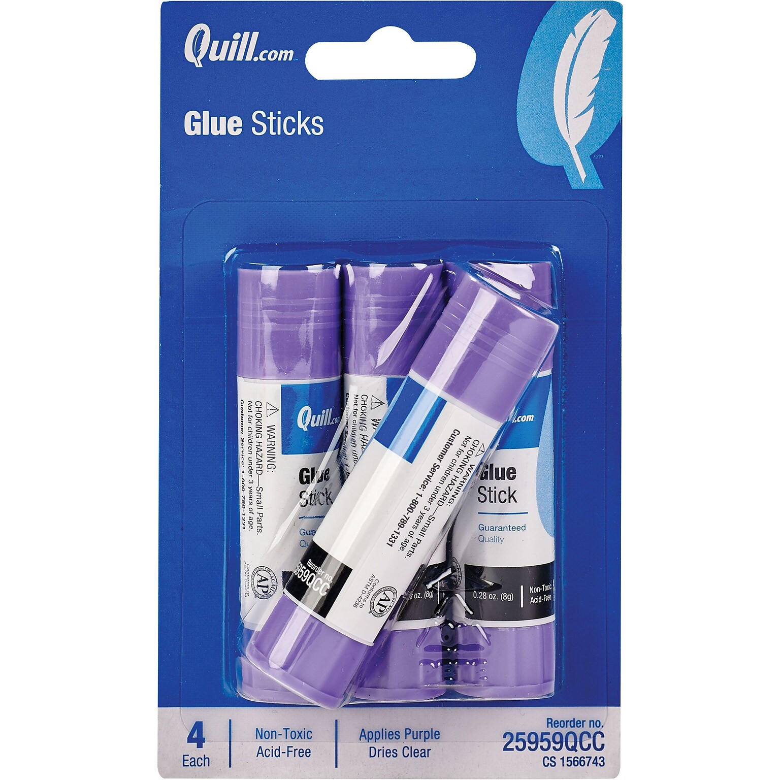 Quill Brand Washable Glue Sticks, 0.28 oz., Purple, 4/Pack (25959-QCC ...