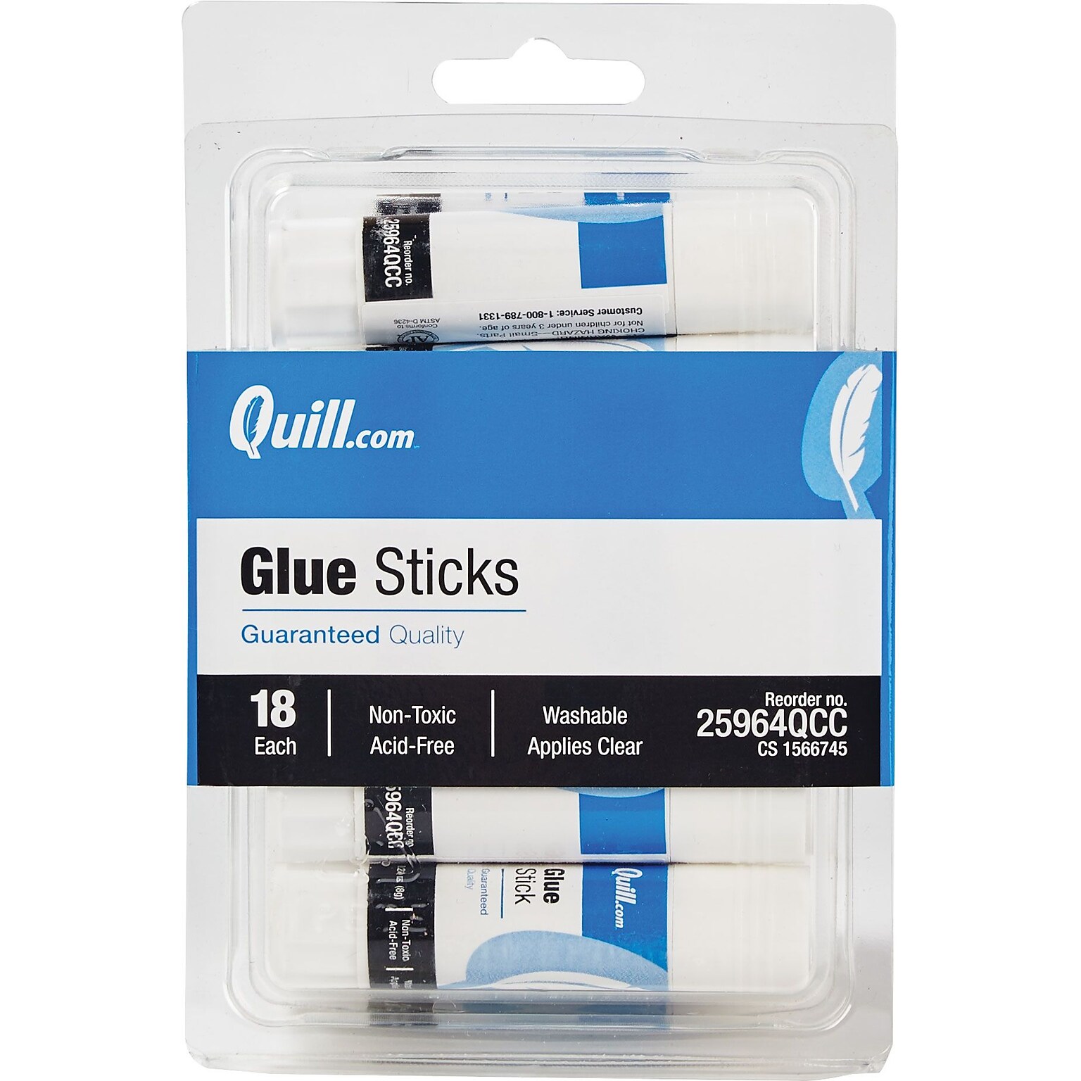 Quill Brand Washable Glue Sticks, 0.28 oz., White, 18/Pack (25964-QCC ...