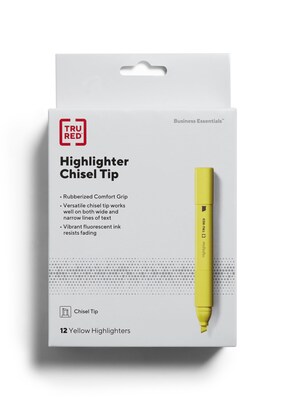 TRU RED™ Tank Highlighter with Grip, Chisel Tip, Yellow, Dozen (TR54579 ...